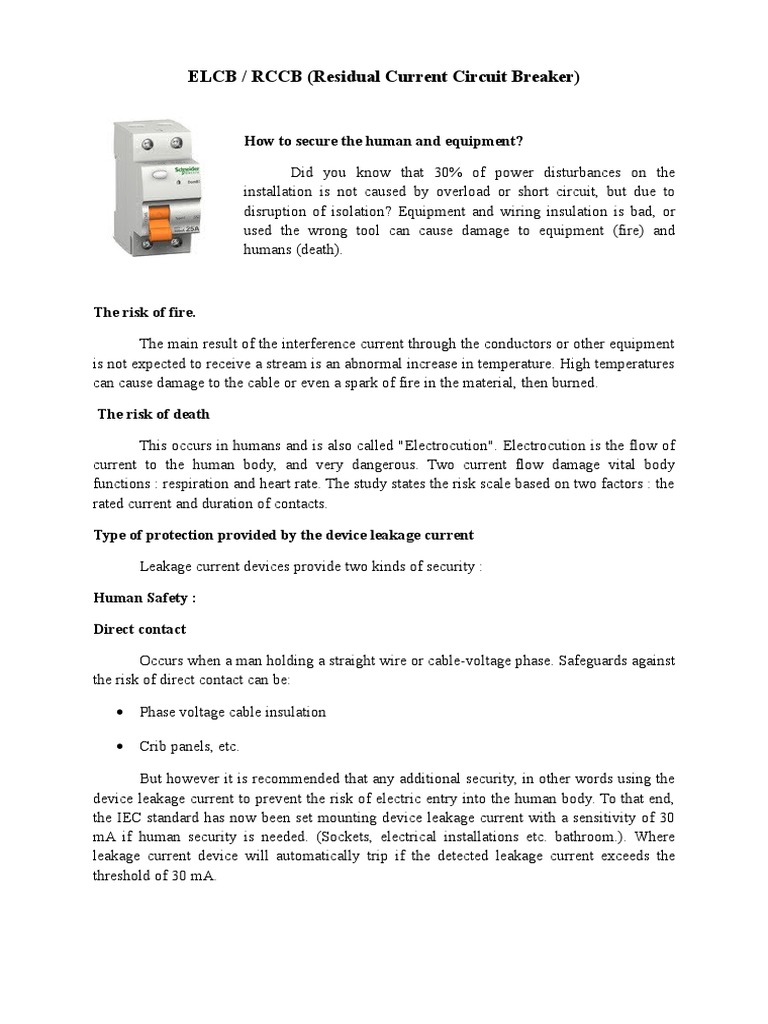 ELCB | PDF | Electric Current | Electrical Wiring