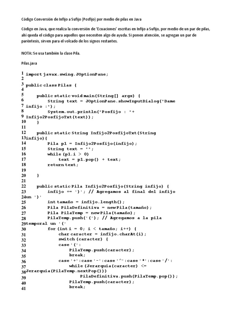 Código Conversión de Infijo A Sufijo | PDF | Informática