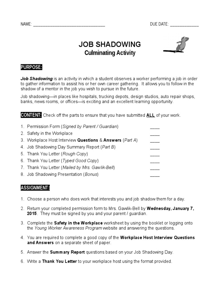 Job Shadowing Outline Handout | PDF | Career & Growth