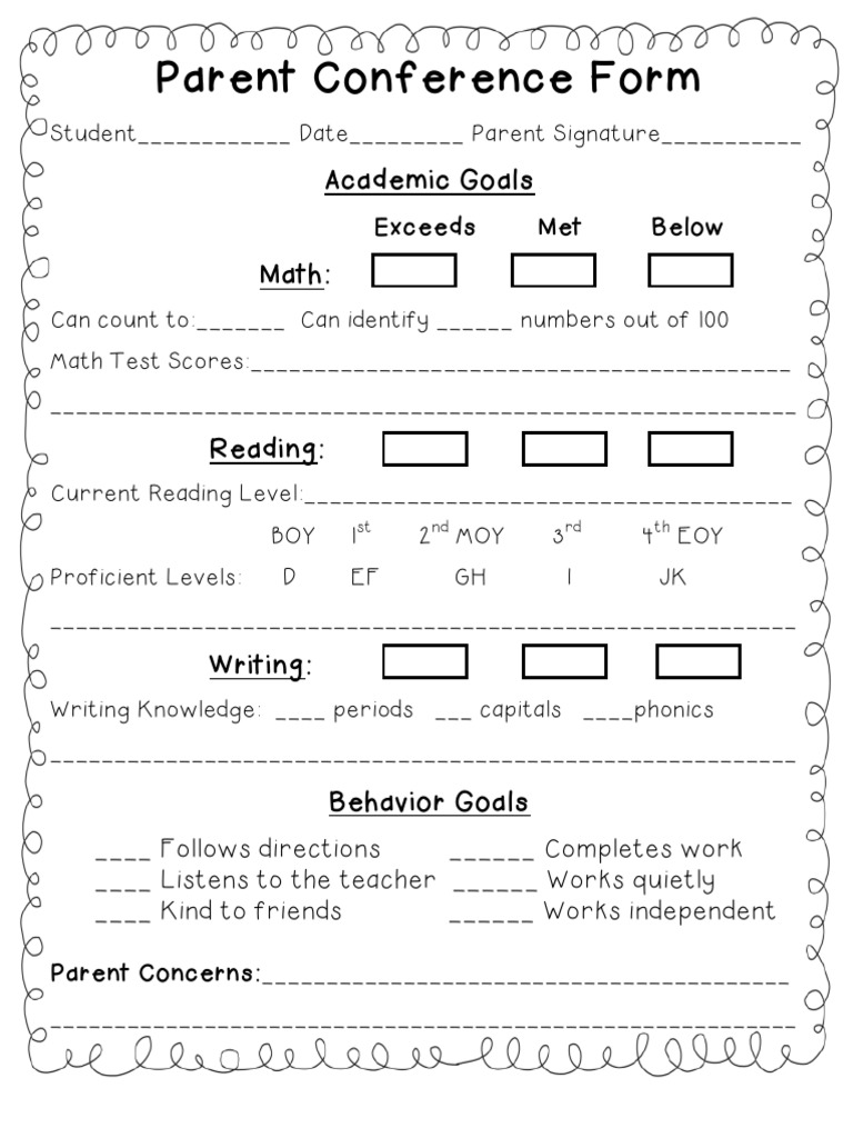 Parent Conference Goal Assessment Form | PDF