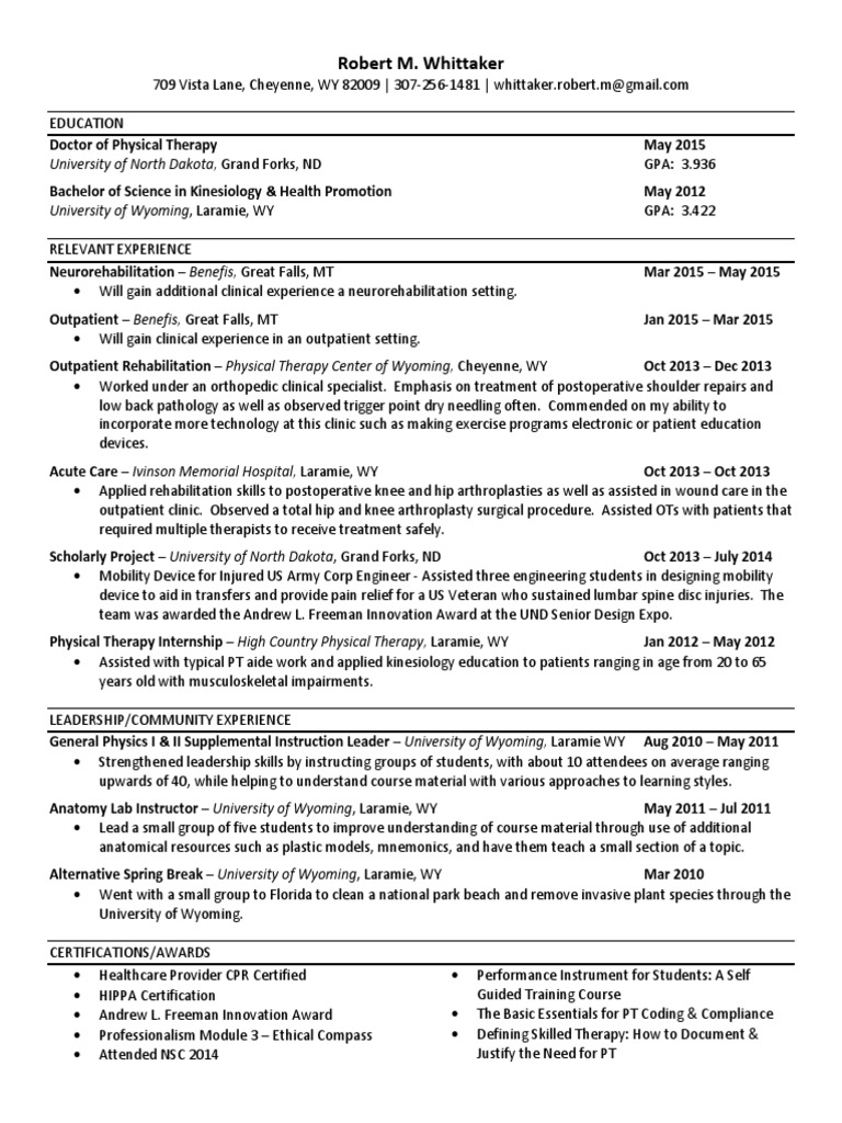 resume final | Physical Therapy | Health Care