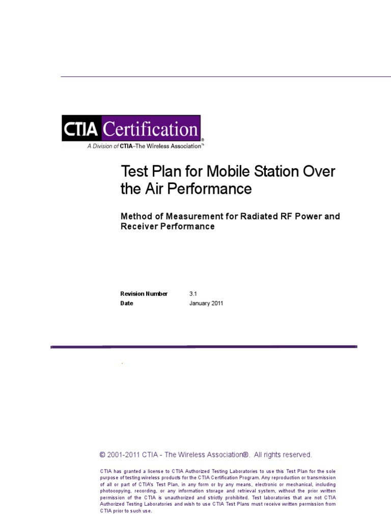 Ctia Test Plan For Mobile Station Over The Air Performance Revision 3 1 ...