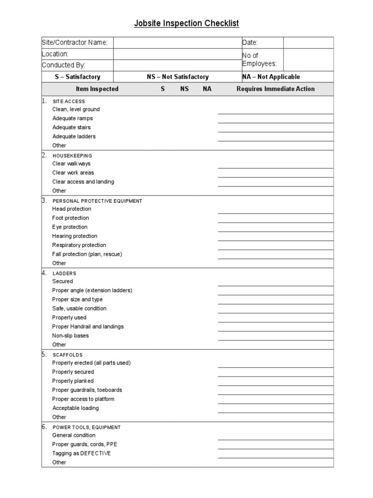 Project Site Safety Inspection Checklist | PDF | Stairs | Personal ...