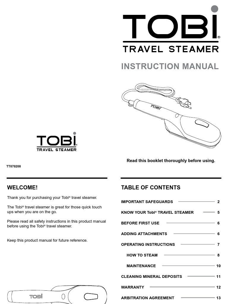 Travel Steamer: Instruction Manual | PDF | Arbitration | Steam