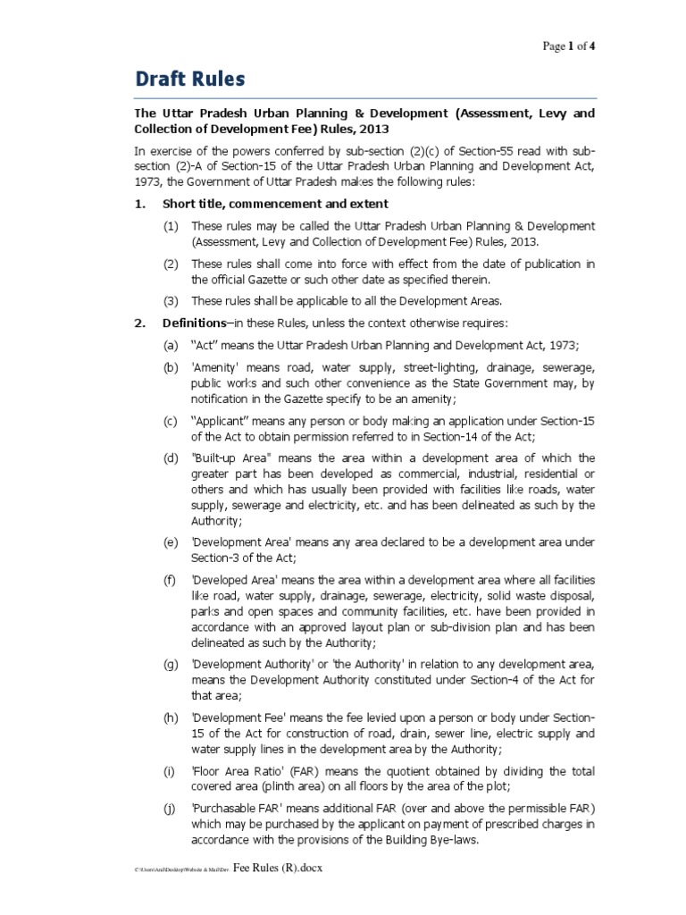 Development Fee Rules Draft Mortgage Loan Fee