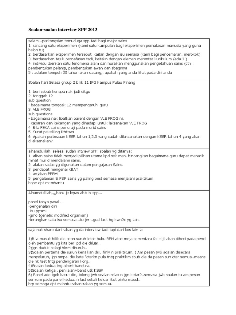 Soalan-Soalan Interview SPP 2013 | PDF