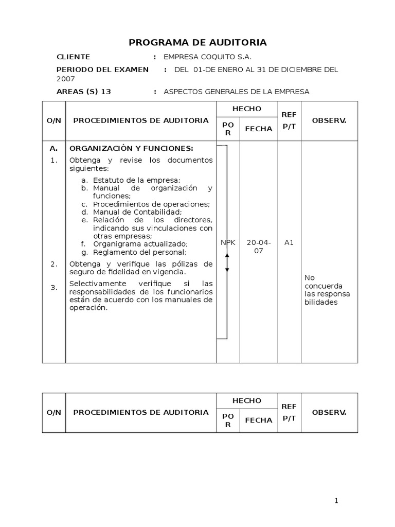 Programa de Auditoria | PDF | Cheque | Bancos