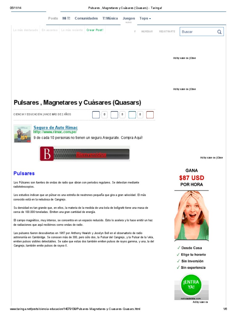 Pulsares, Magnetares y Cuásares (Quasars) | PDF | Astronomía | Fenomeno ...
