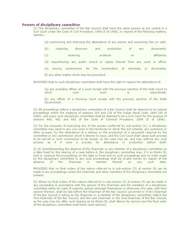 Powers of Disciplinary Committee | Summons | Constitutional Law