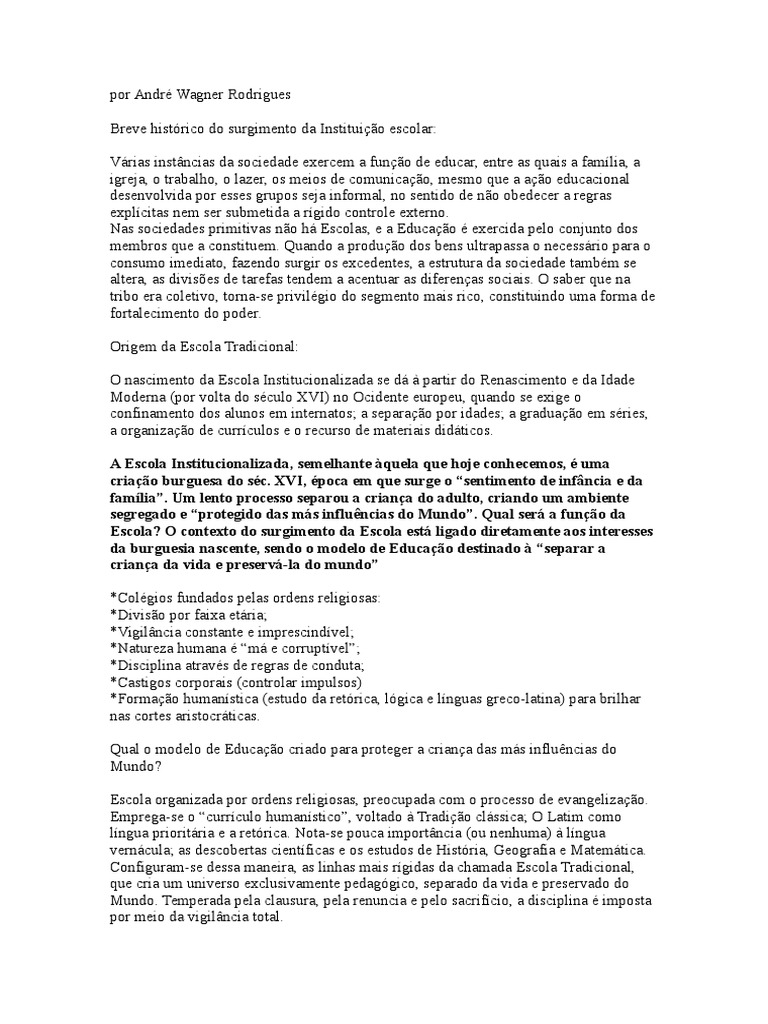 Escola Tradicional | PDF | Pedagogia | Escolas