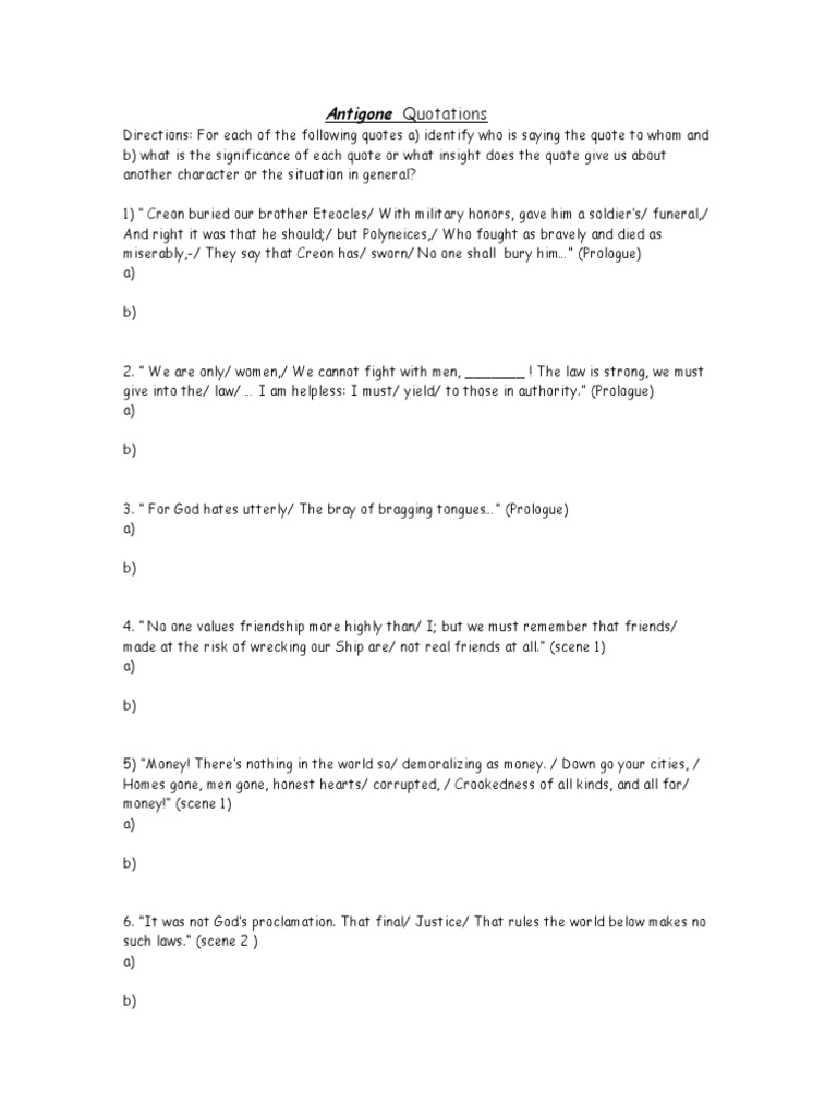Key Quotes from Antigone and Creon | PDF