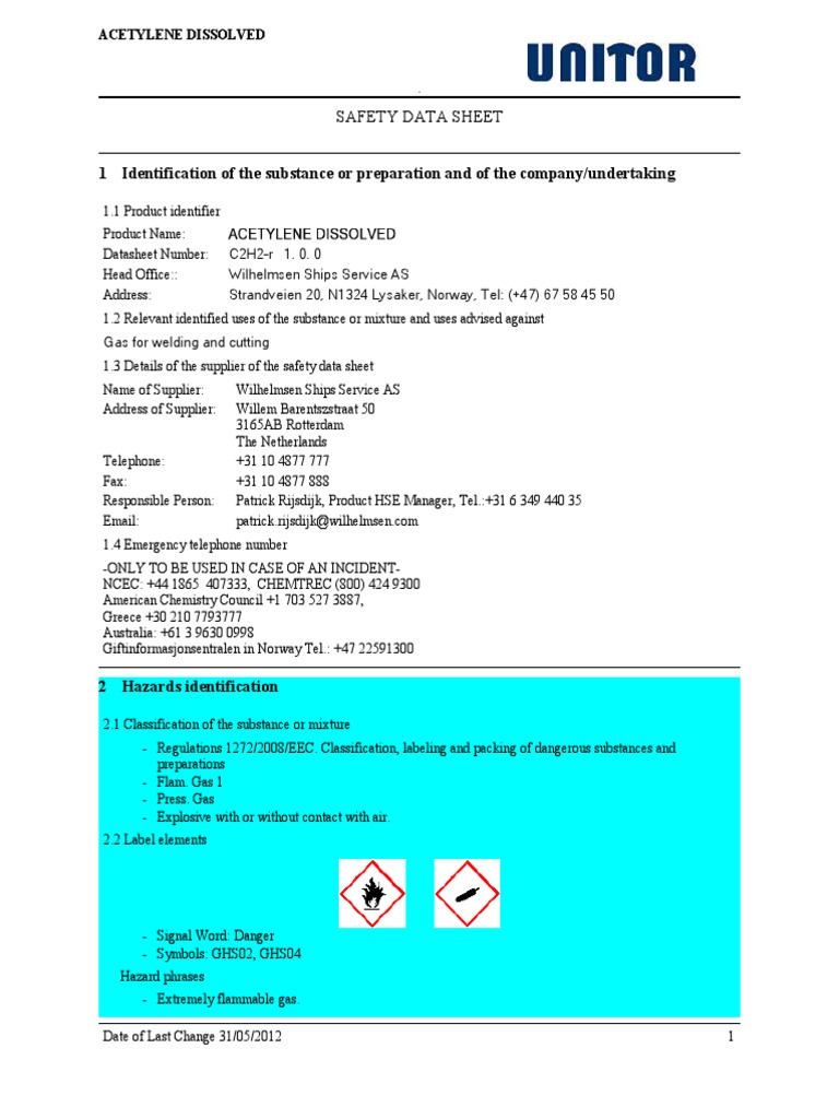 Acetylene Dissolved English | PDF | Dangerous Goods | Toxicity