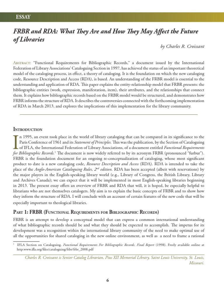 Croissant - FRBR + RDA | PDF | Cataloging | Library Science