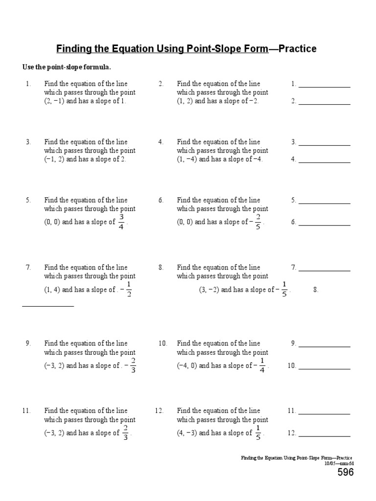 596-2006-Finding The Equation Using Point-Slope Form - Practice | PDF