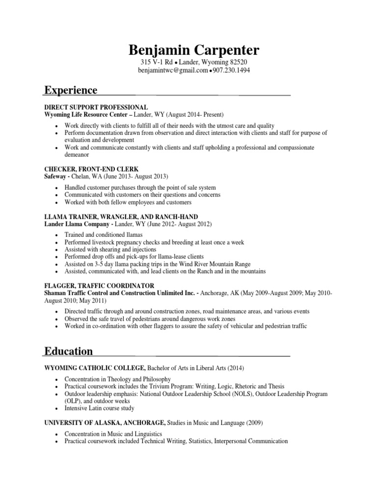 Benjamin Carpenter's Professional Resume | PDF | Foreign Language Studies