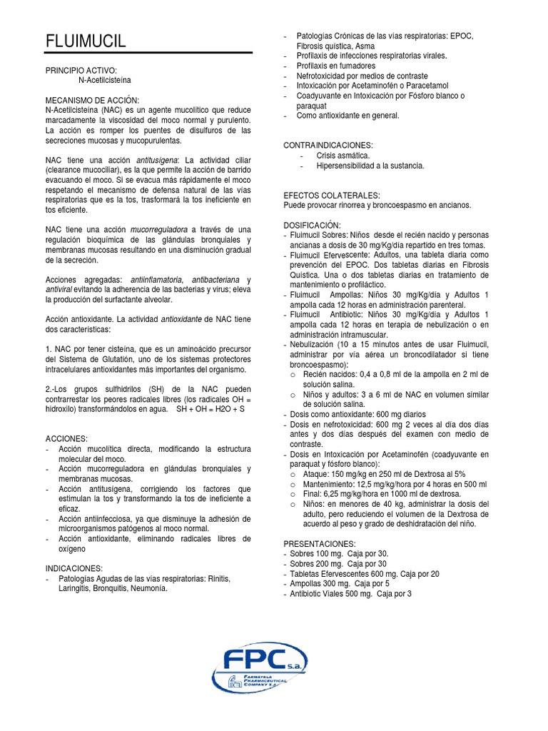 Ficha Técnica de Fluimucil y NAC | PDF | Cisteína | Tos