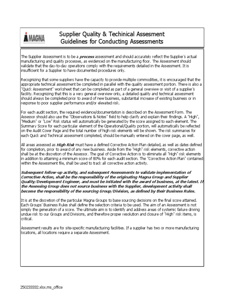 Supplier Assessment Form New | Download Free PDF | Warehouse | Inventory