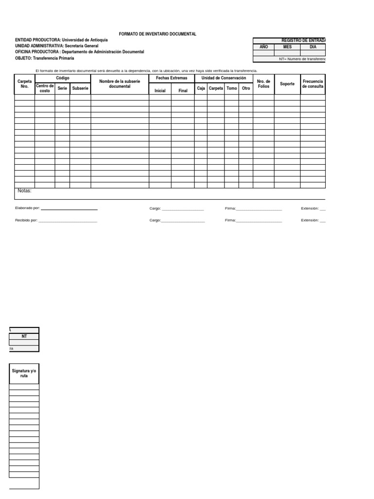 Formato Inventario Documental | PDF | Documento | Informática