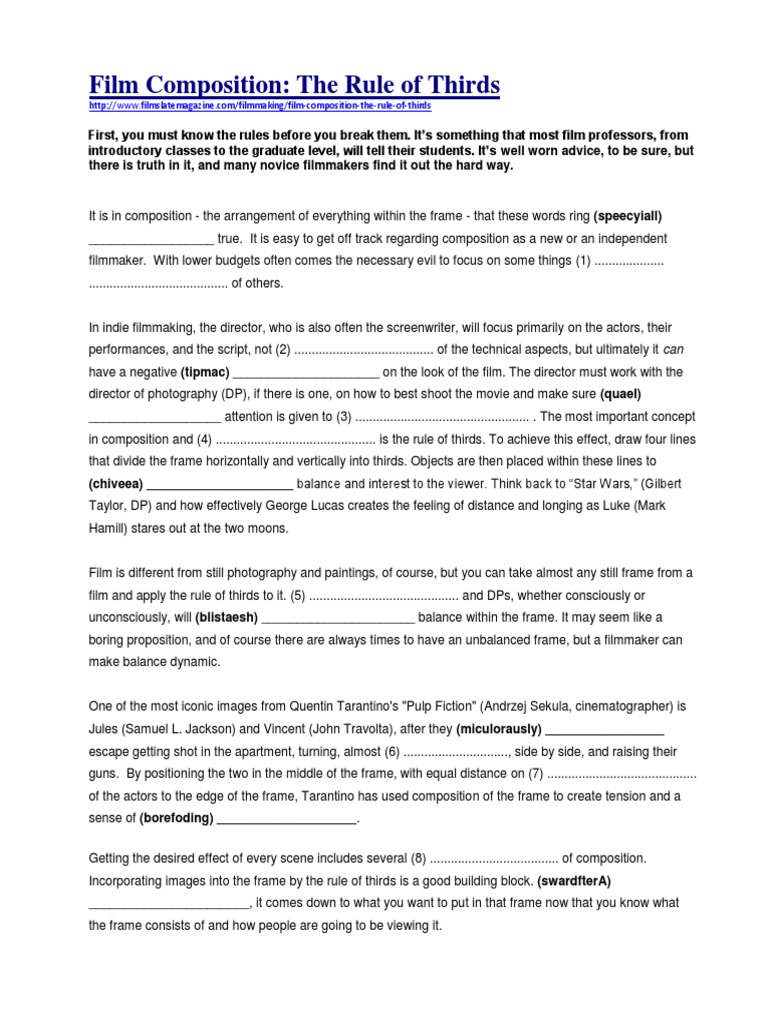 Film Composition Matrix | Composition (Visual Arts) | Leisure