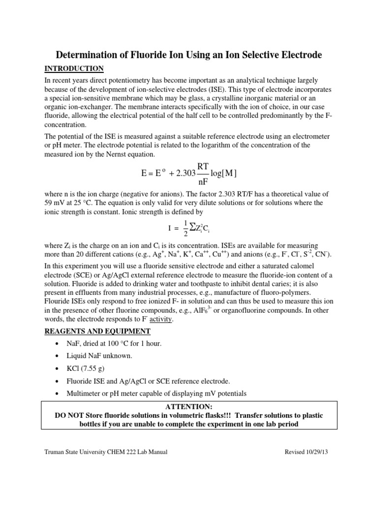 Fluoride Ion Measurement via ISE Method | PDF | Ion | Ph