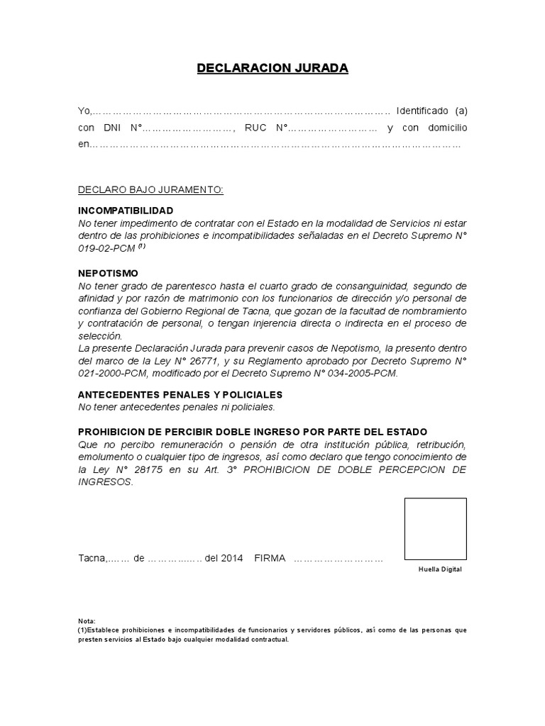 Declaracion Jurada | PDF | Derecho