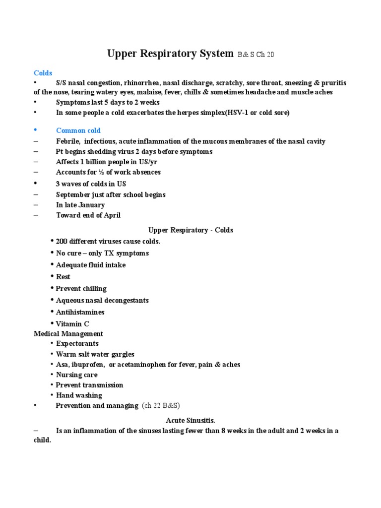 5-Upper Respiratory Notes | PDF | Common Cold | Otorhinolaryngology