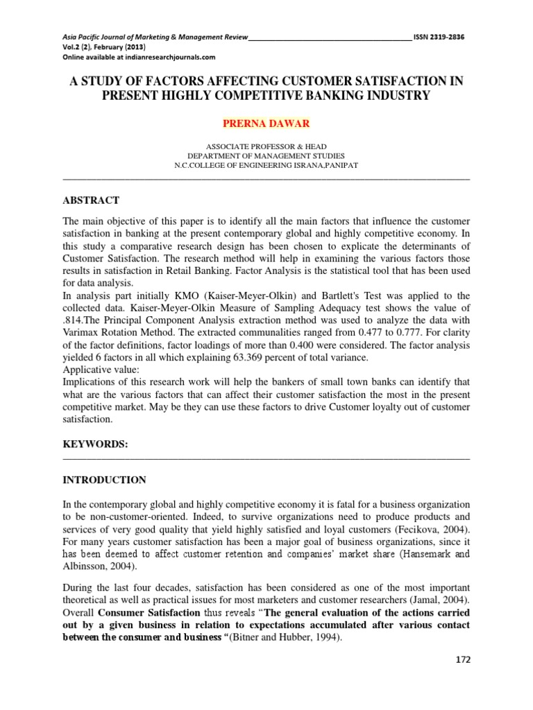 Factors Affecting Customer Satisfaction Pdf Factor Analysis
