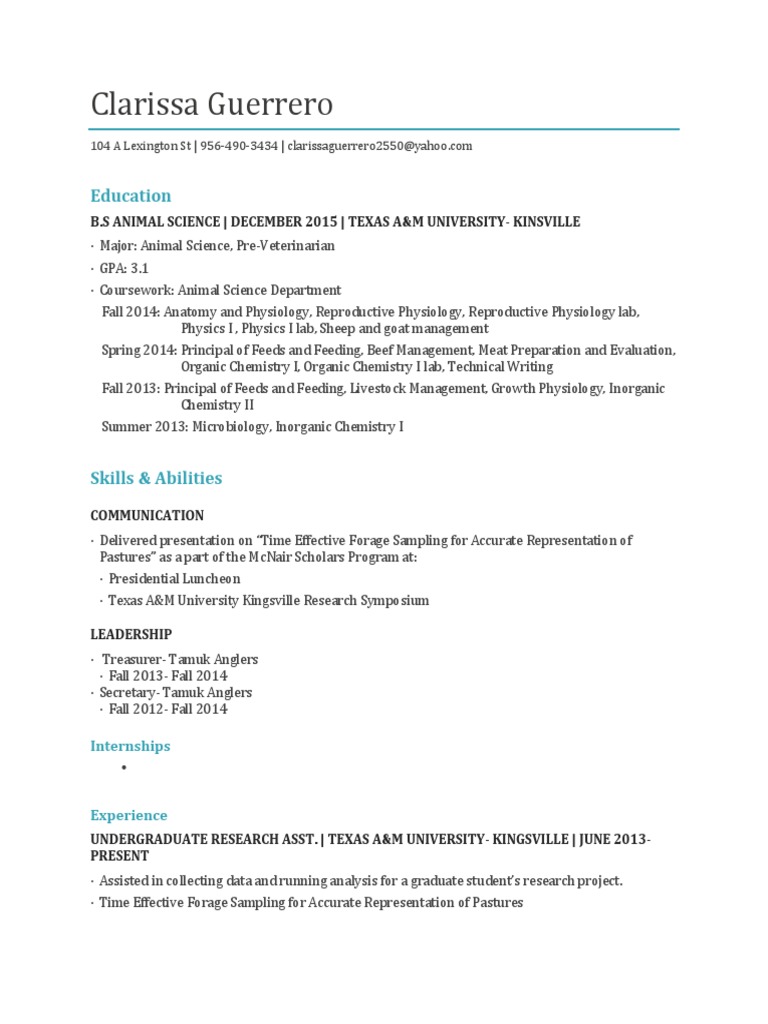 Clarissa Guerrero's Animal Science Resume | PDF