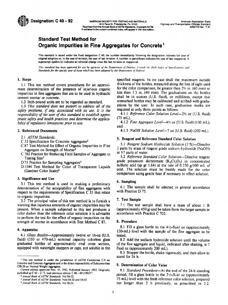 ASTM C 40 - 92