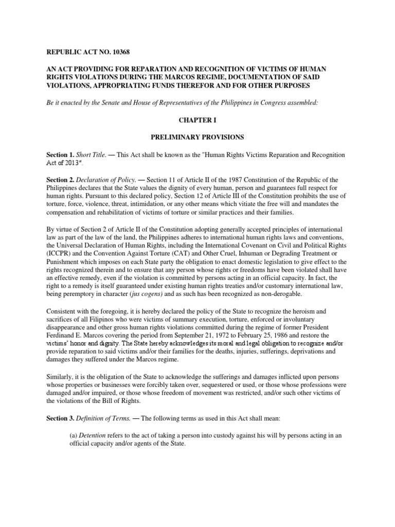 Ra 10368 | PDF | Torture | Human Rights