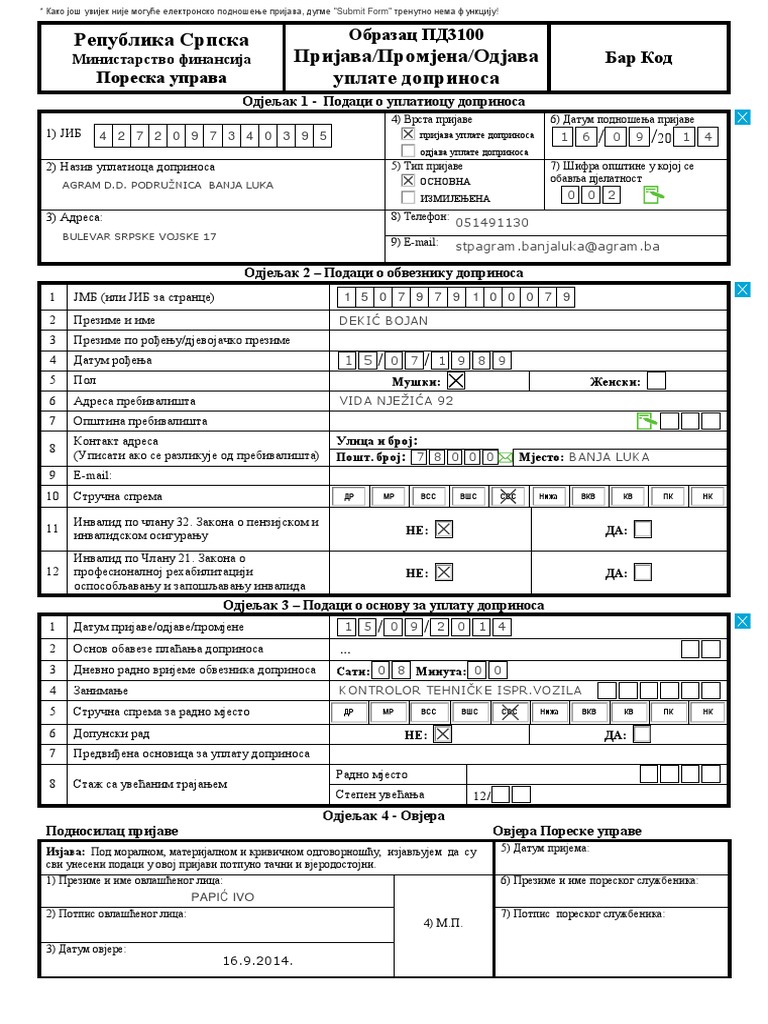 PD3100 Obrazac | PDF