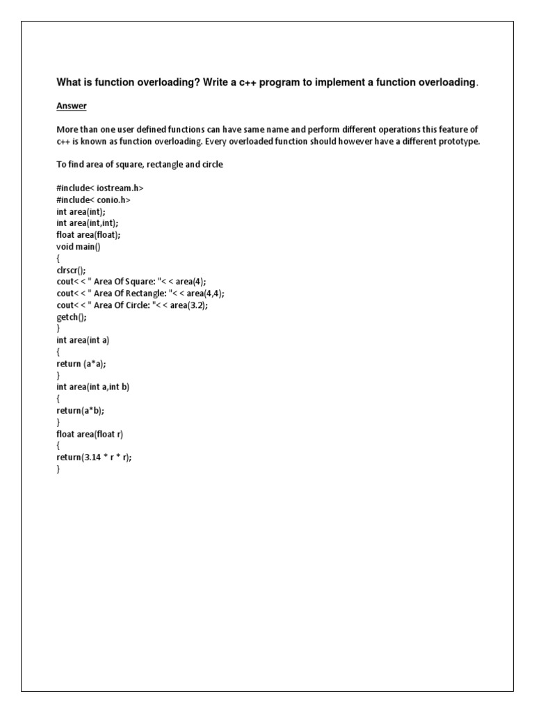 What Is Function Overloading? Write A C++ Program To Implement A Function Overloading | Download ...
