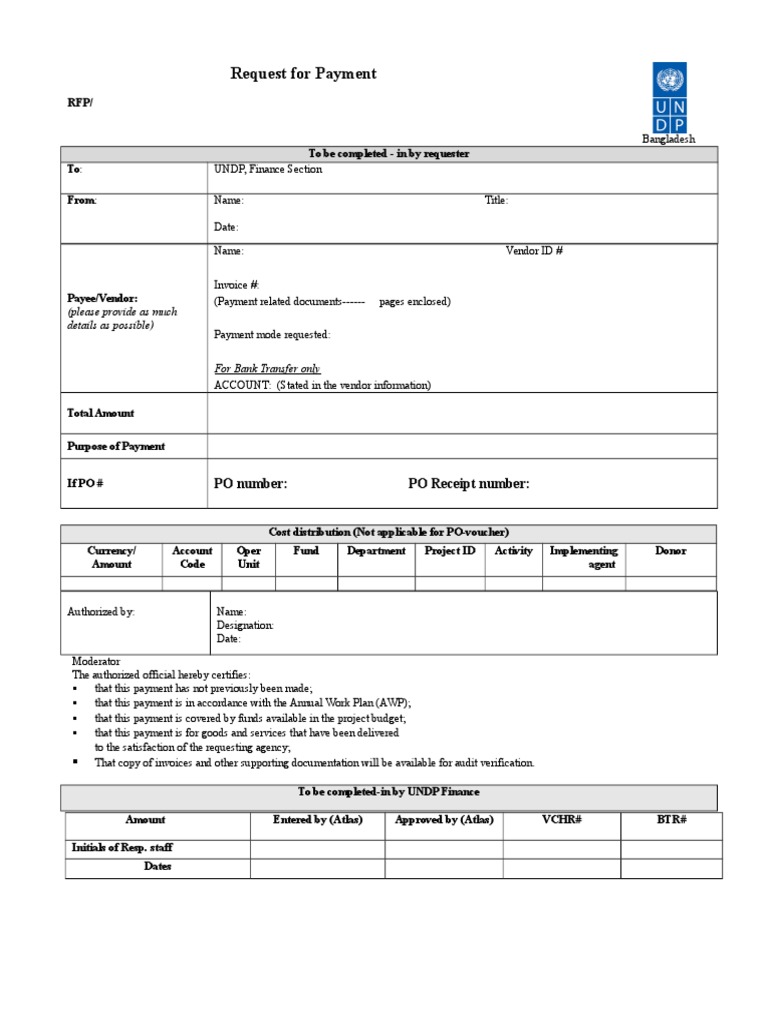UNDP Payment Request Form Template | PDF | Finance & Money Management