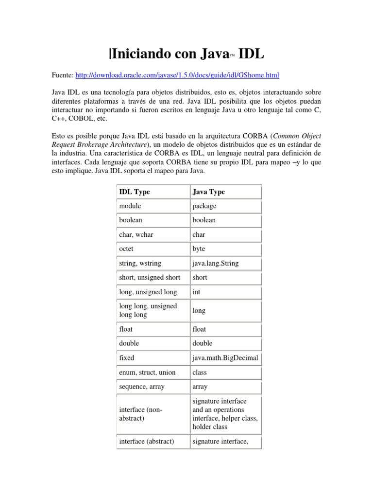 Introducción a Java IDL y CORBA | PDF | Arquitectura de agente de solicitud de objeto común ...