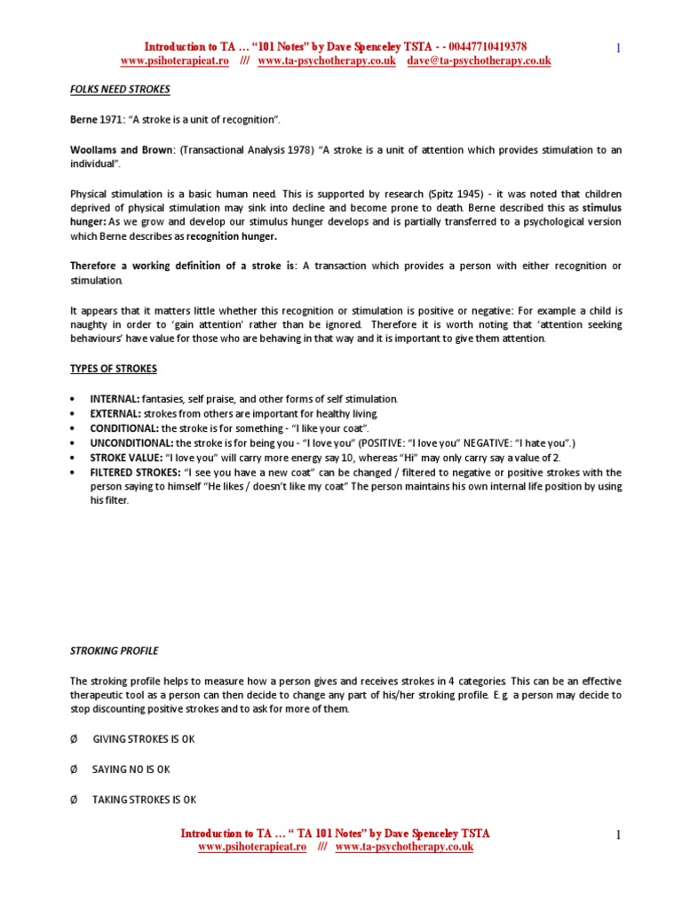 Understanding Strokes in TA | PDF | Cognitive Science | Behavioural ...