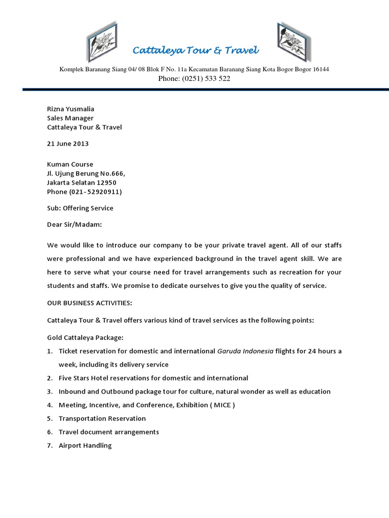 5.cattaleya Travel & Tour (Offering Letter) | PDF | Business