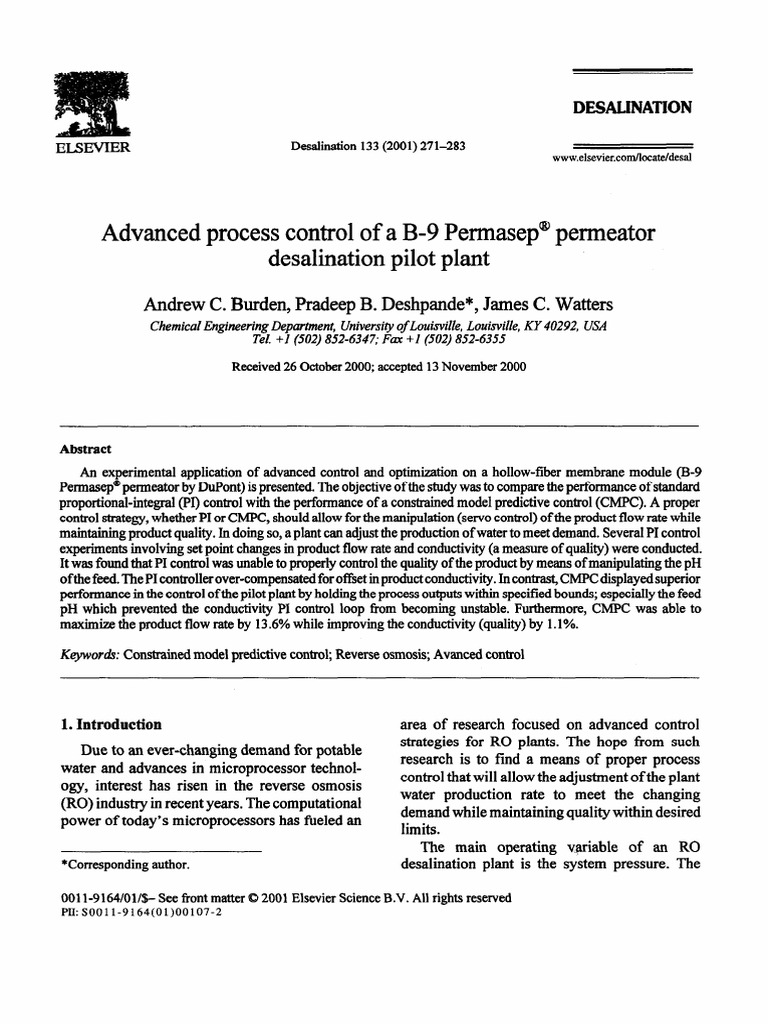 Advanced Process Control of A B-9 Permasep@ Permeator Desalination ...