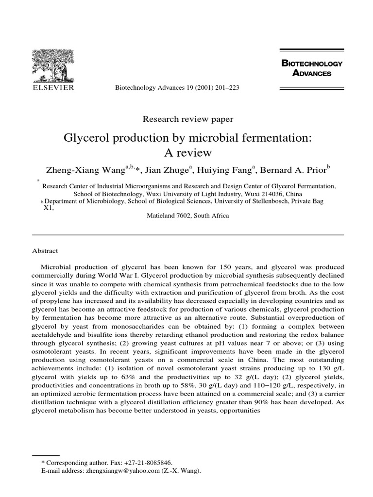Microbial Fermentation of Glycerol: A Comprehensive Review of ...