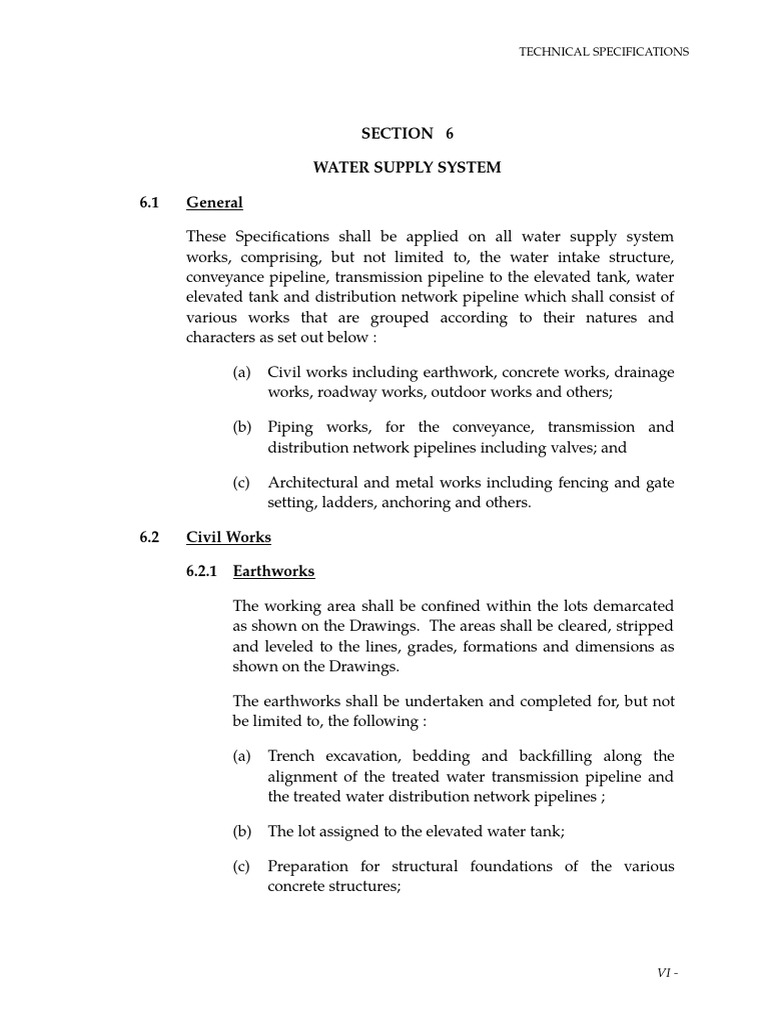 Water Supply System Specifications | PDF | Valve | Pipe (Fluid Conveyance)
