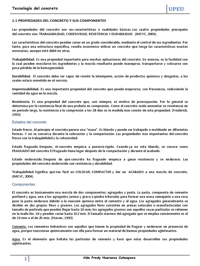 Propiedades Del Concreto y Sus Componentes | Descargar gratis PDF ...