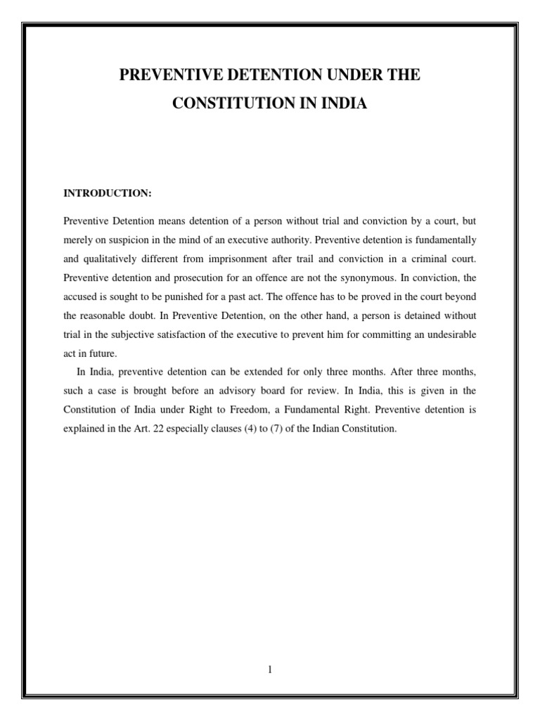 Preventive Detention in India | PDF | United States Constitution ...