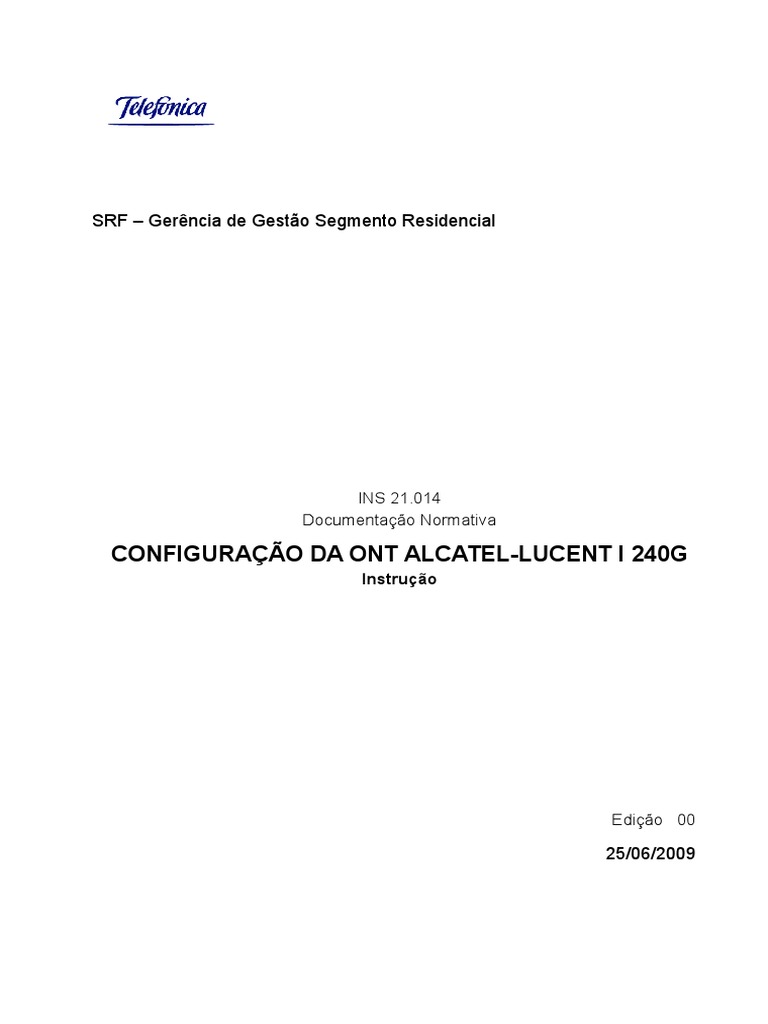 INS 21.014 - Configuração Da ONT Alcatel-Lucent I 240G v02 - MM | PDF ...