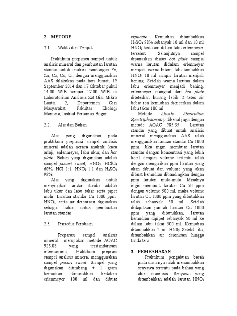 Preparasi Sampel AAS untuk Analisis Mineral | PDF | Sains & Matematika ...