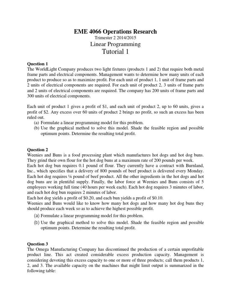 Linear Programming Tutorial 1 Pdf Linear Programming Profit Accounting