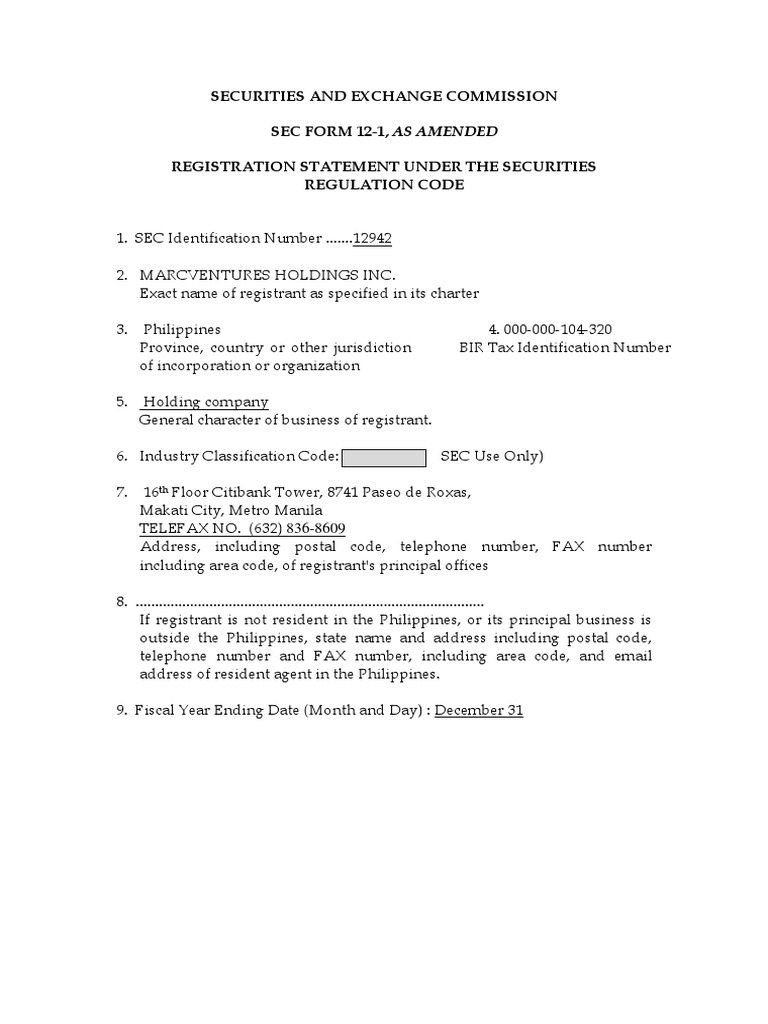 sec form 12-1 registration statement with prospectus.pdf | Stocks ...