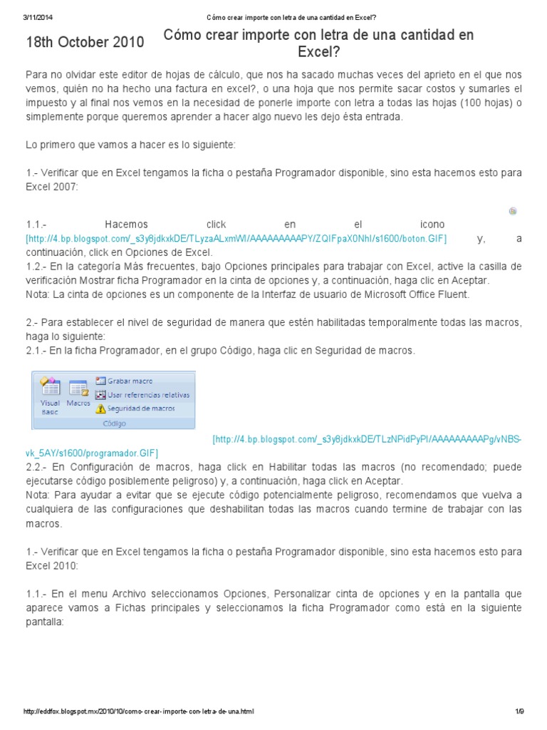 Cómo Crear Importe Con Letra de Una Cantidad en Excel | Macro ...