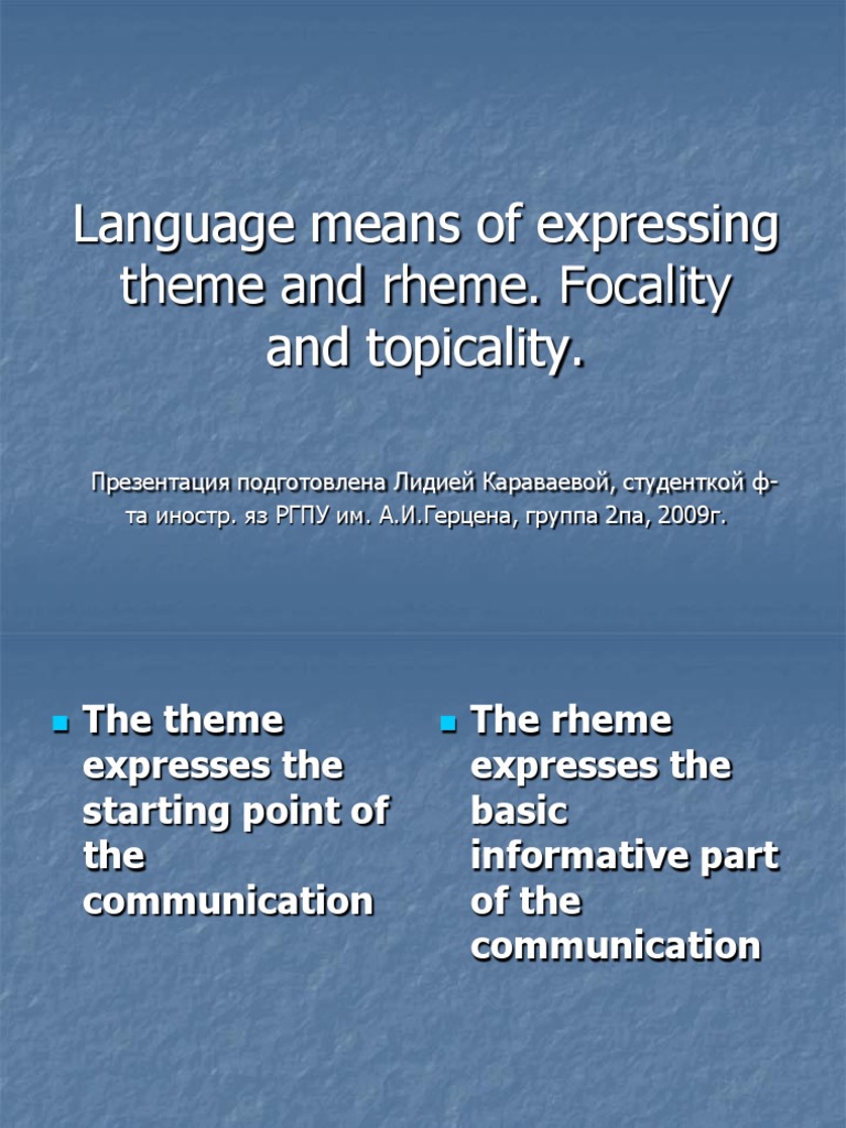 Language Means of Expressing Theme and Rheme | Download Free PDF ...