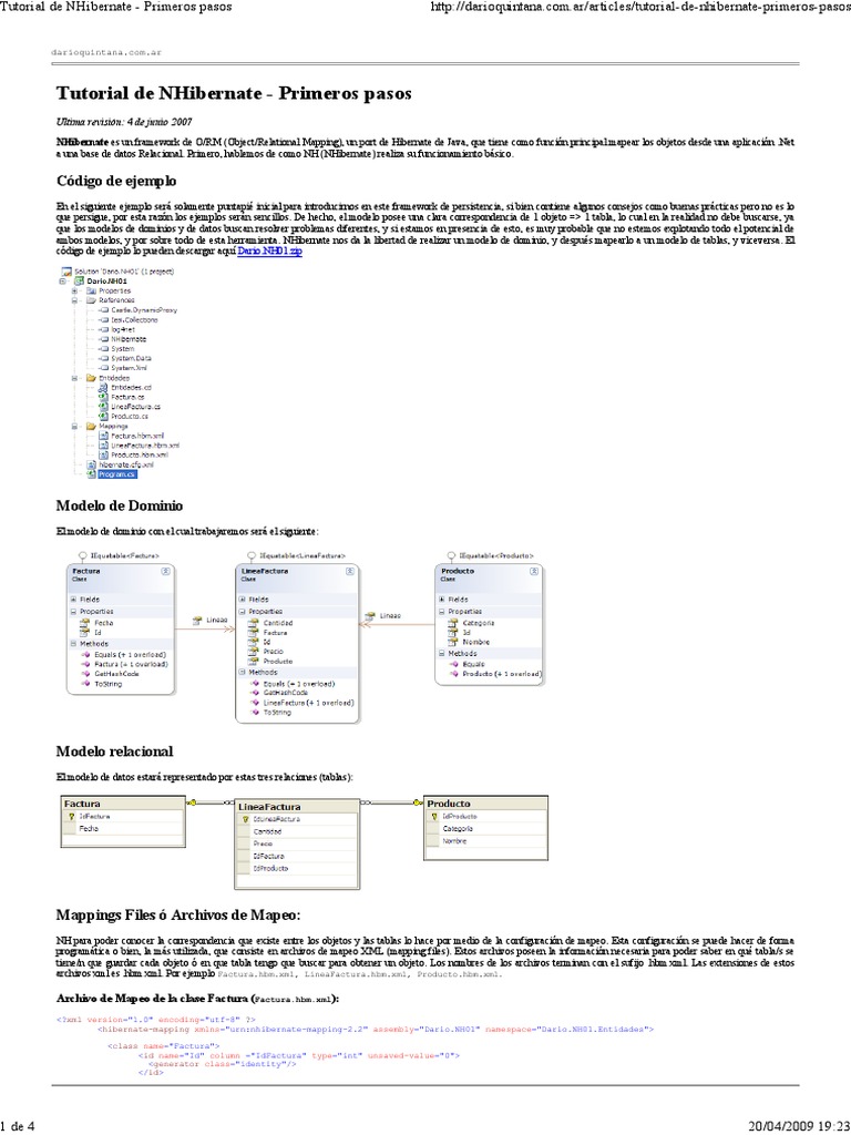 Tutorial de NHibernate - Primeros Pasos | PDF | Marco de software | Modelo relacional