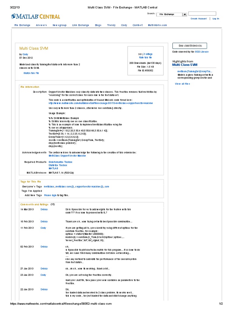Multi Class SVM - File Exchange - MATLAB Central | PDF | Support Vector ...