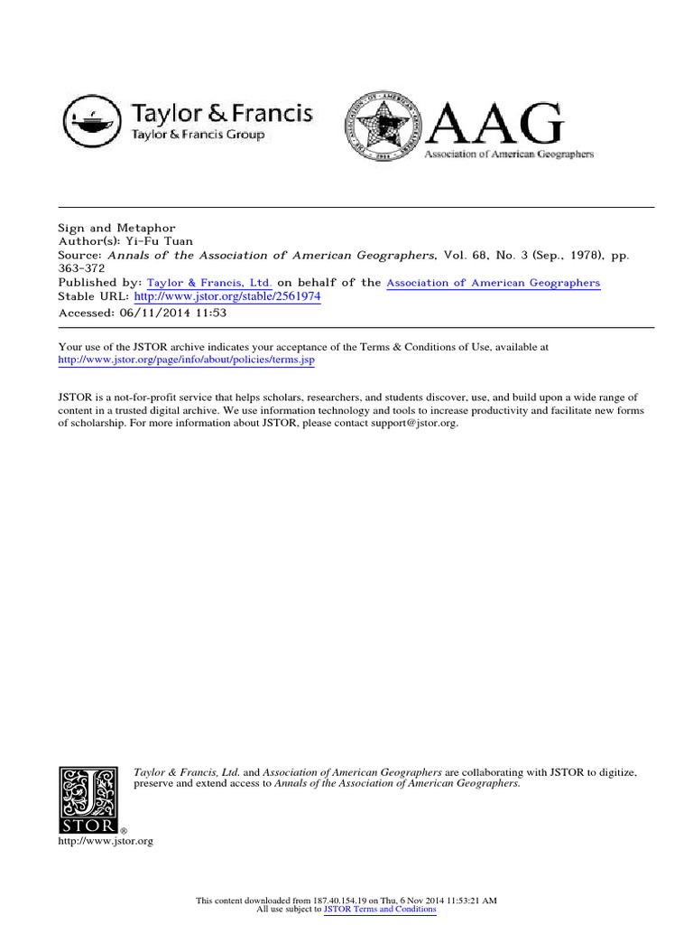 Yi-Fu Tuan. SIGN AND METAPHOR | PDF | Cognitive Science | Cognition